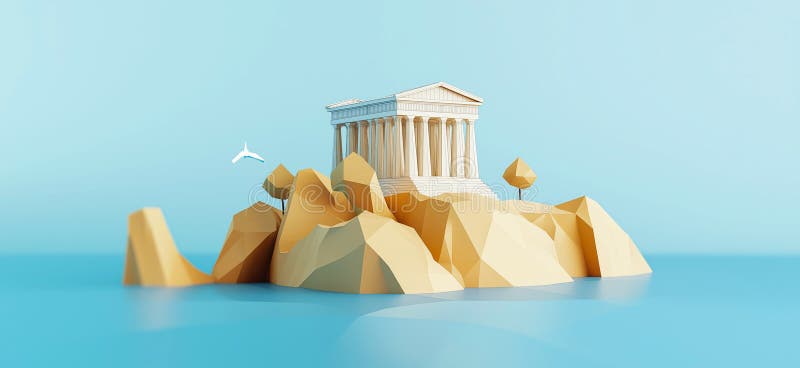 Acropolis of Athens. 3D Rendering of Acropolis in Greece in Simple Low ...