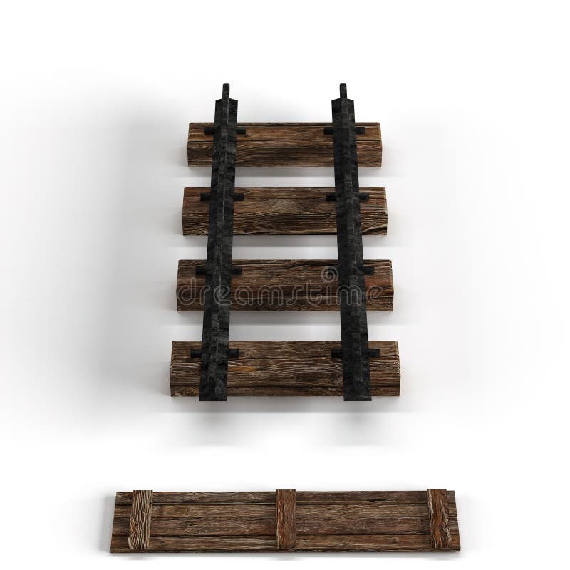 3D Rendering of an Aged Wooden Rail Track Isolated on a White ...