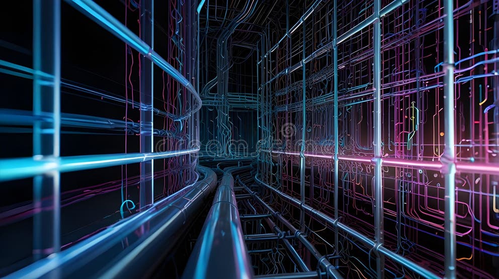 3d Rendering Of Ai Algorithms Visualized As Data Flowing Through