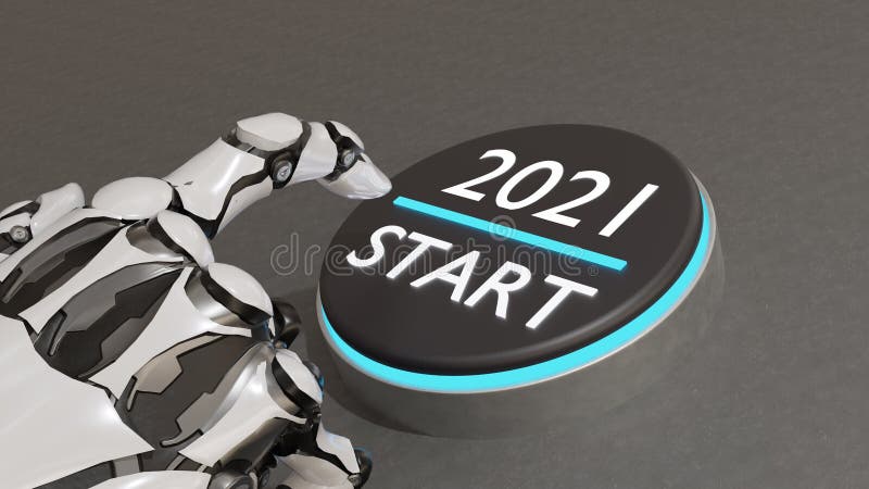 3d Rendering Ai Artificial Intelligence Hand Try To Push Start 2021 ...