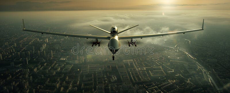 A 3d Rendering of a Military UAV Flying Over a Desert Stock ...