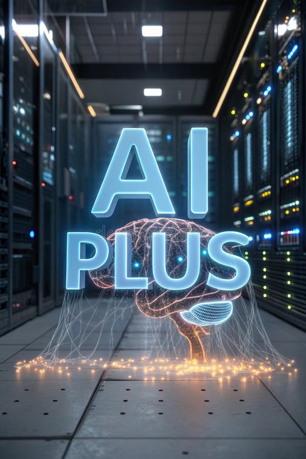 3D Rendering of AI Plus with Digital Brain Processing Big Data Stock ...