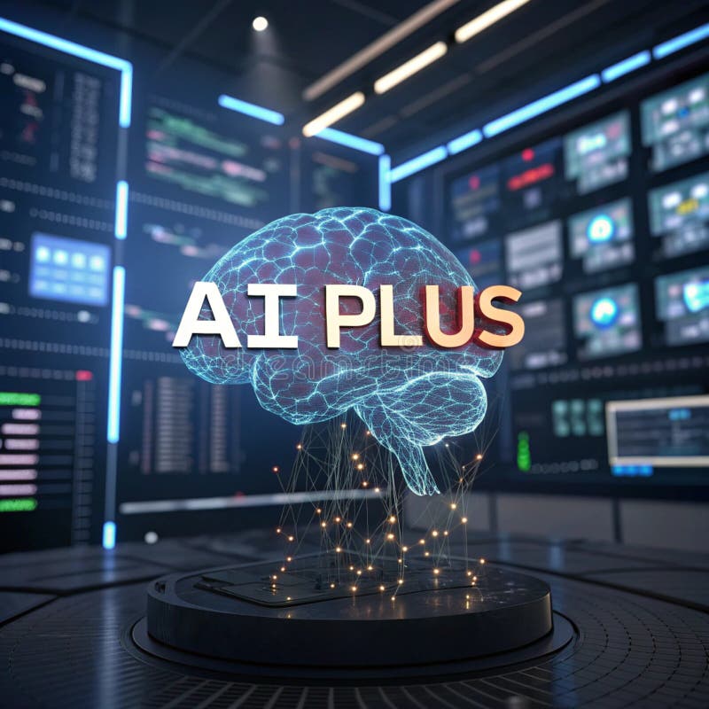 3D Rendering of AI Plus with Digital Brain Processing Big Data Stock ...