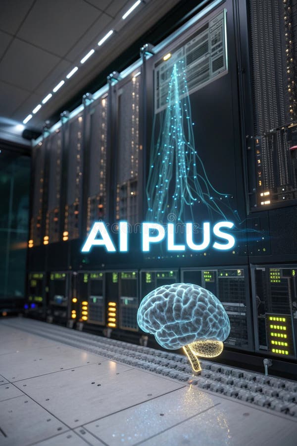 3D Rendering of AI Plus with Digital Brain Processing Big Data Stock ...