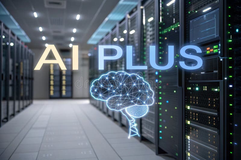 3D Rendering of AI Plus with Digital Brain Processing Big Data Stock ...