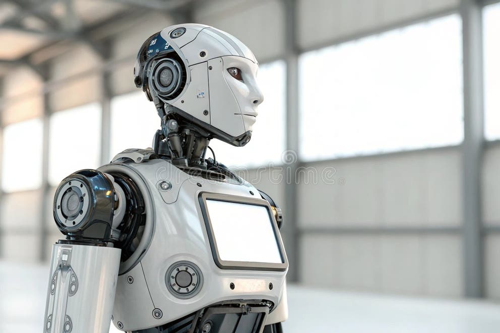 3D Rendering of AI Robot with Blank Frames HUD Stock Illustration ...