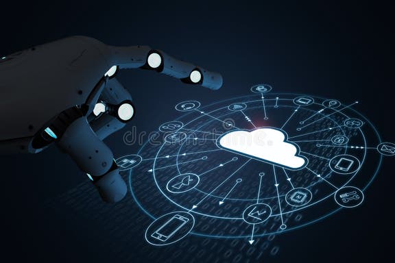 Robot with cloud computer stock photo. Image of processor - 124607554