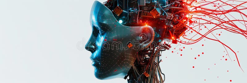 A 3D Rendering of an AI Robot Head with a Digital Brain Engine Inside ...