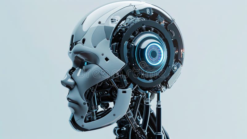 A 3D Rendering of an AI Robot Head with a Digital Brain Engine ...
