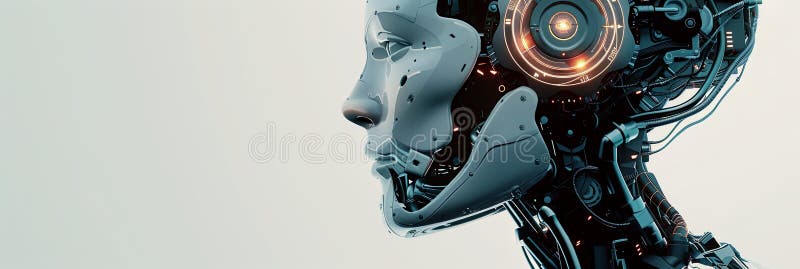 A 3D Rendering of an AI Robot Head, with a Digital Brain Engine Visible ...