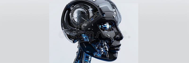 A 3D Rendering of an AI Robot Head with a Visible Brain Engine. the ...