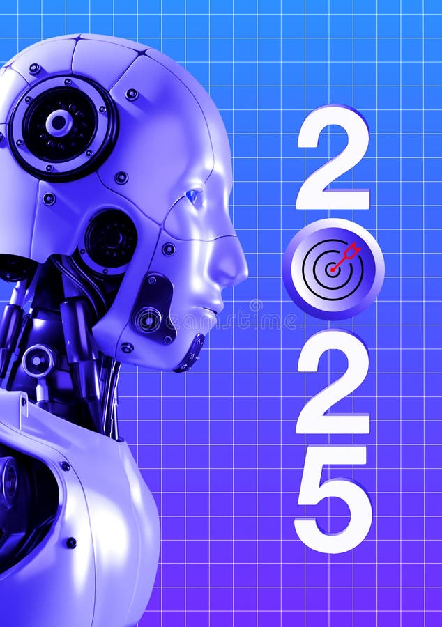 3d Rendering AI Robot Humanoid Portrait and 2025 Calendar Numbers with ...