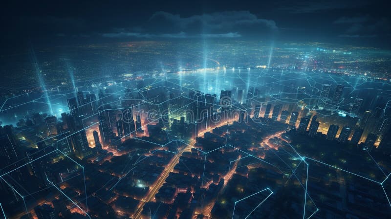 AI Technology Network Data Cyber Speed Futuristic City at Night ...
