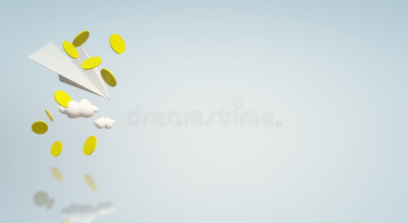 A 3d Rendering Air Plane Paper and Gold Coin Stock Illustration ...