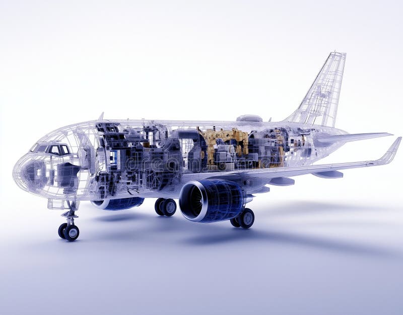 3D Rendering of Airplane Cutaway, Showcasing Internal Components and ...