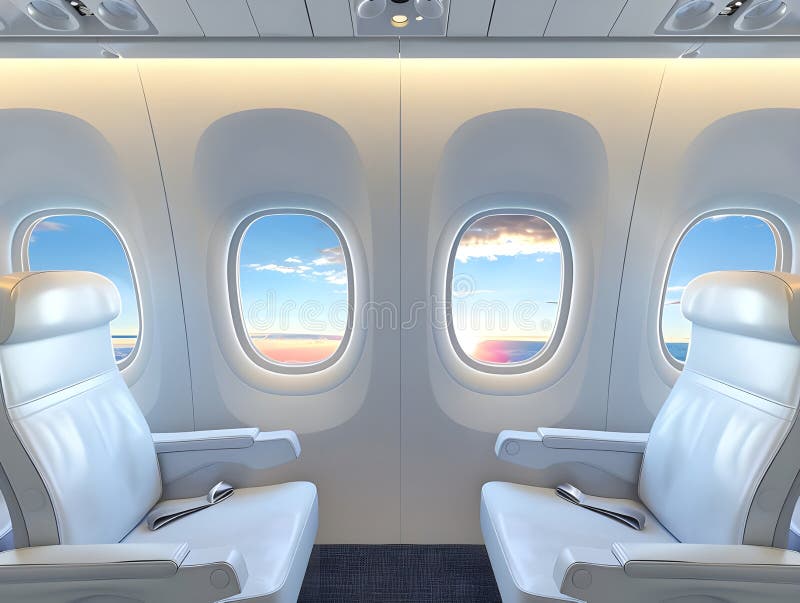 3D Rendering Airplane Interior with Seats and Detailed Cabin Features ...