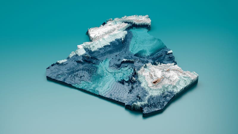 3D Rendering of the Algeria Topographic Map on a Blue Background Stock ...