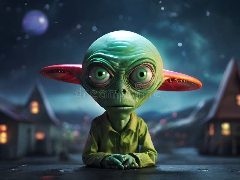 3d Rendering of an Alien in a Haunted House at Night Stock Illustration ...
