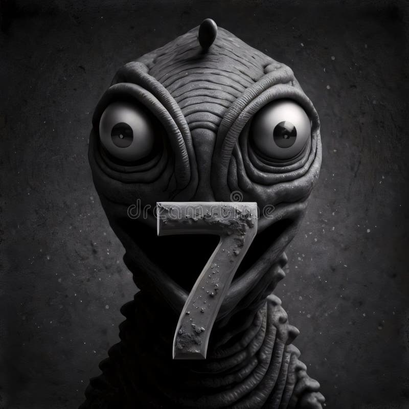 3d Rendering of an Alien with a Number 7 on His Head Stock Illustration ...