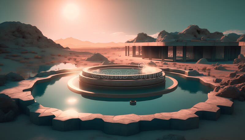 3D Rendering of an Alien Planet with a Swimming Pool in the Desert ...