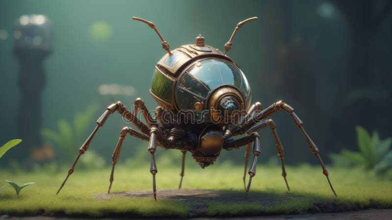 3d Rendering of an Alien Spider in the Green Grass Background. Stock ...