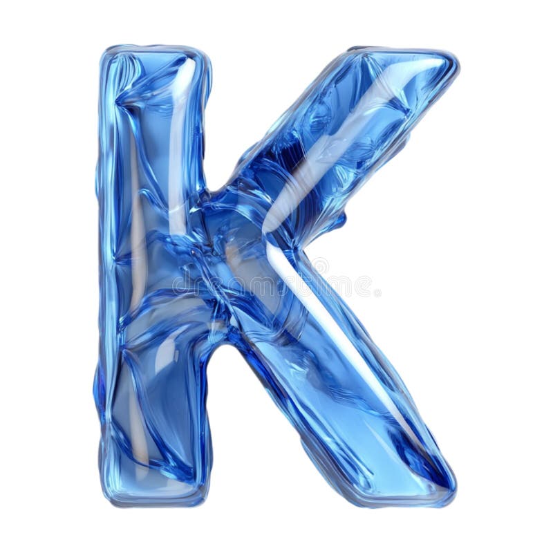 3D Rendering of a Alphabet Number K Letter Made from Blue Glass on ...