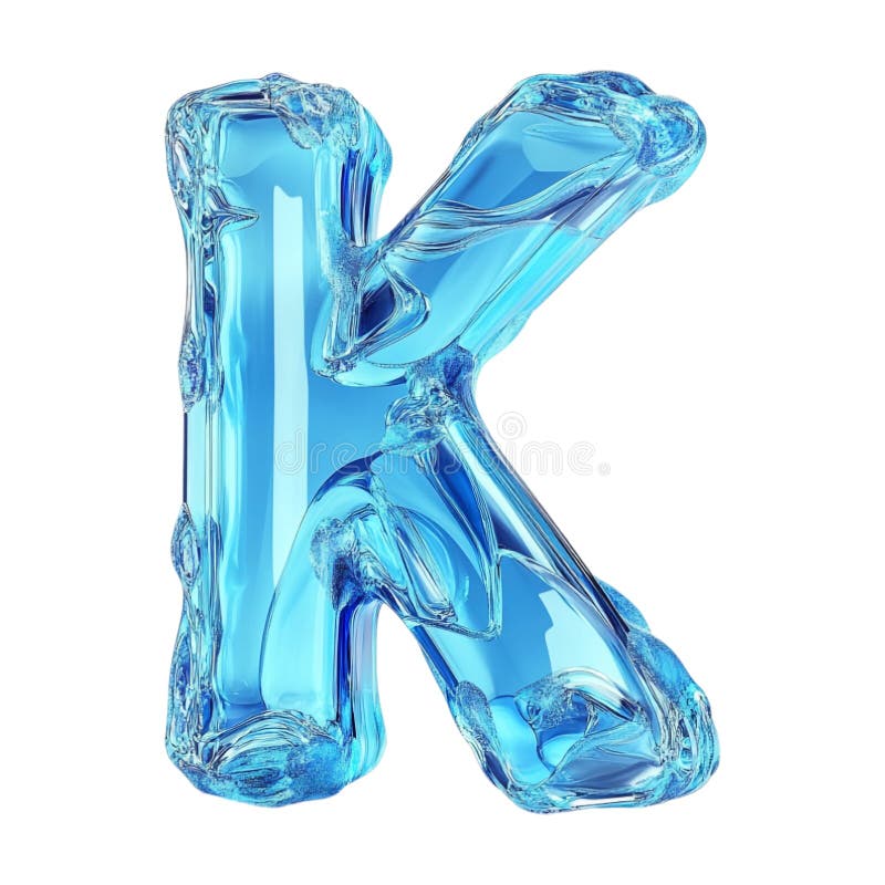 3D Rendering of a Alphabet Number K Letter Made from Blue Glass on ...