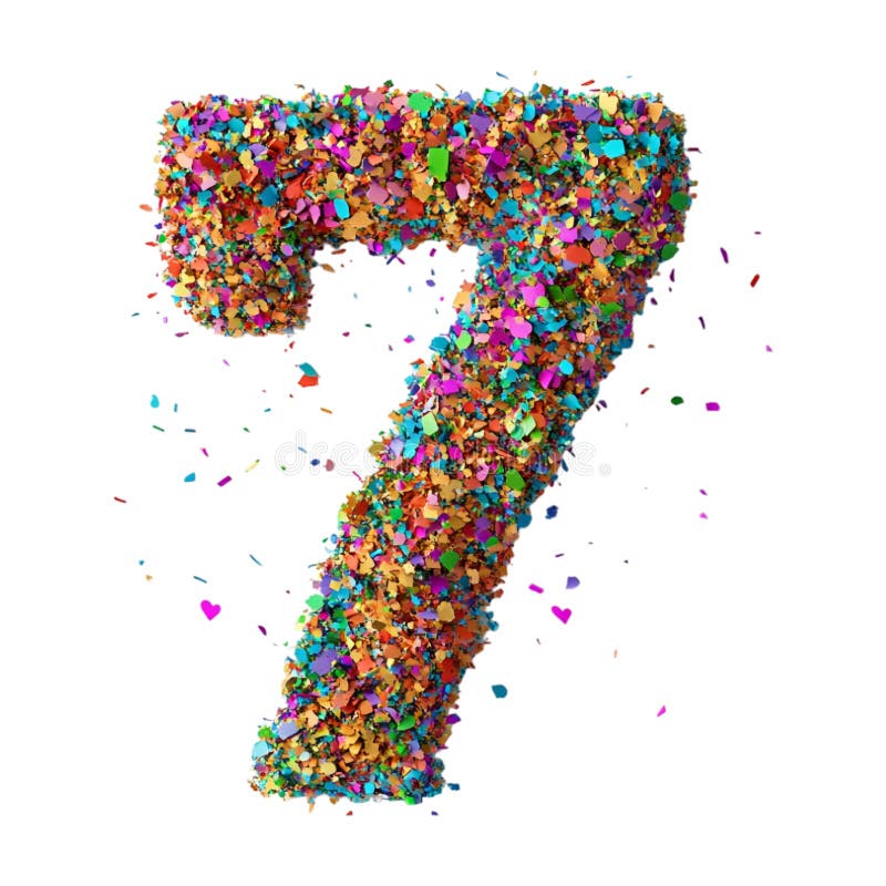 3D Rendering of a Alphabet Number 7 Letter Made from Confetti on ...