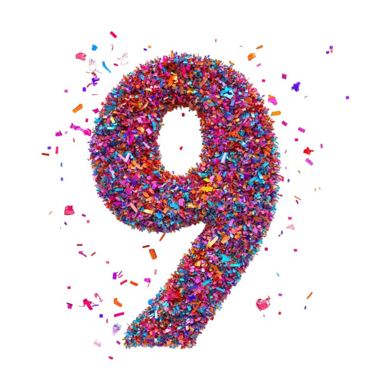 3D Rendering of a Alphabet Number 9 Letter Made from Confetti on ...