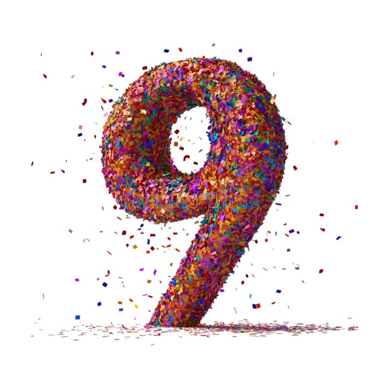 3D Rendering of a Alphabet Number 9 Letter Made from Confetti on ...