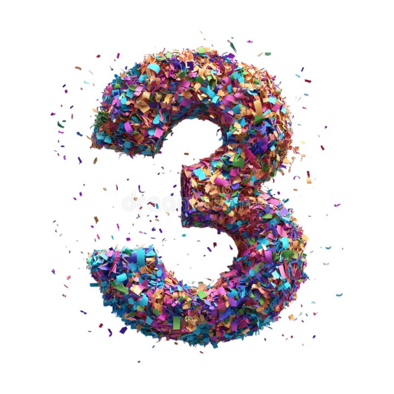 3D Rendering of a Alphabet Number 3 Letter Made from Confetti on ...