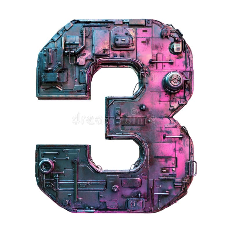 3D Rendering of a Alphabet Number 3 Letter Made from Cyberpunk on ...