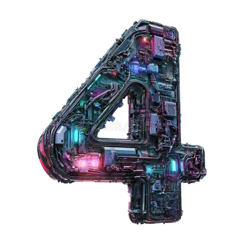 3D Rendering of a Alphabet Number 4 Letter Made from Cyberpunk on ...