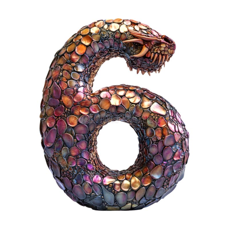 3D Rendering of a Alphabet Number 6 Letter Made from Dragon Scales on ...