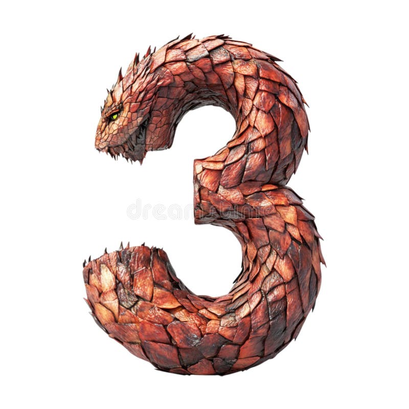 3D Rendering of a Alphabet Number 3 Letter Made from Dragon Scales on ...