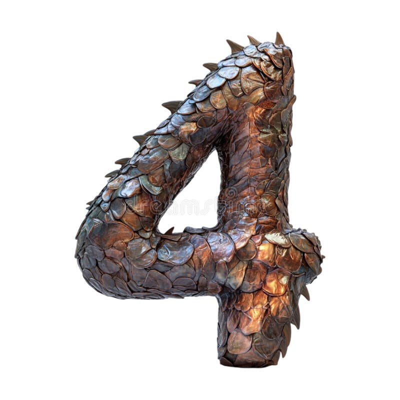 3D Rendering of a Alphabet Number 4 Letter Made from Dragon Scales on ...