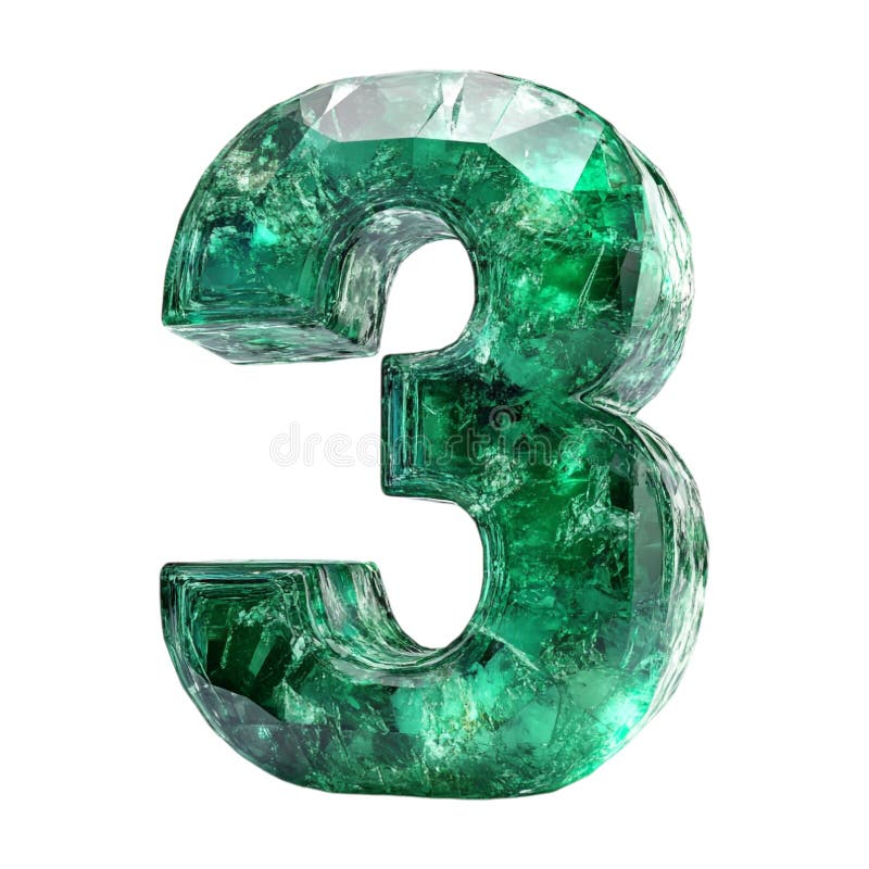 3D Rendering of a Alphabet Number 3 Letter Made from Emerald Gemstone ...