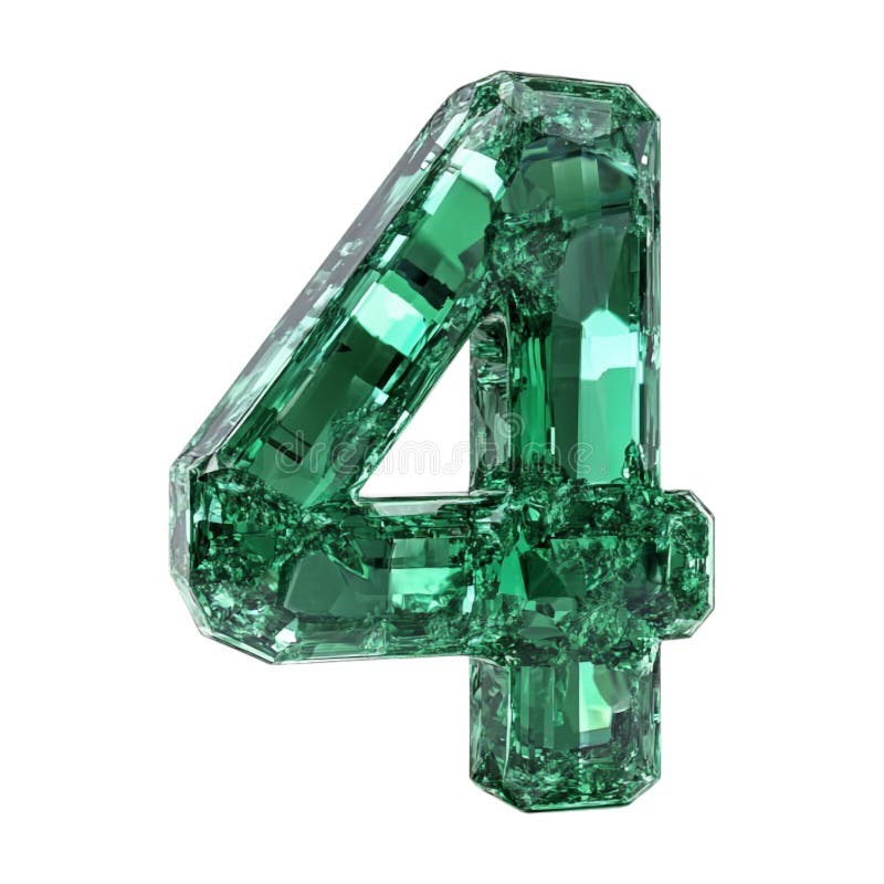 3D Rendering of a Alphabet Number 4 Letter Made from Emerald Gemstone ...