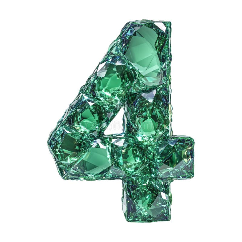 3D Rendering of a Alphabet Number 4 Letter Made from Emerald Gemstone ...