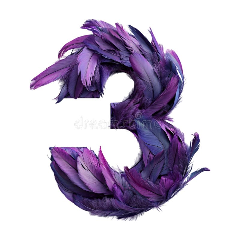 3D Rendering of a Alphabet Number 3 Letter Made from Feathers on ...