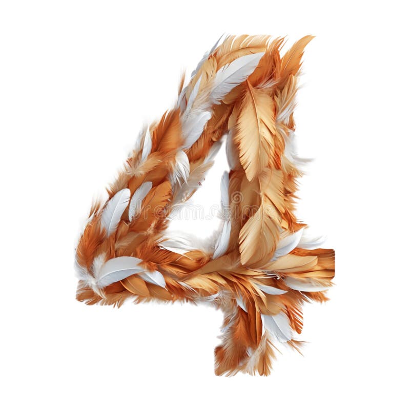 3D Rendering of a Alphabet Number 4 Letter Made from Feathers on ...