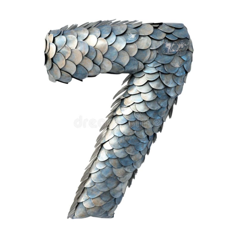 3D Rendering of a Alphabet Number 7 Letter Made from Fish Scales on ...