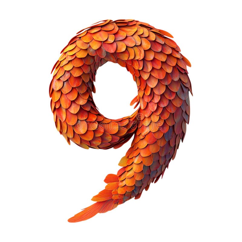 3D Rendering of a Alphabet Number 9 Letter Made from Fish Scales on ...