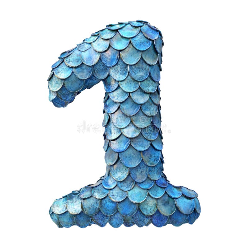 3D Rendering of a Alphabet Number 1 Letter Made from Fish Scales on ...