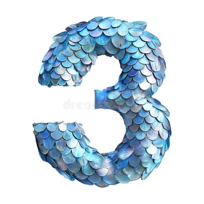 3D Rendering of a Alphabet Number 3 Letter Made from Fish Scales on ...