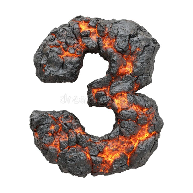 3D Rendering of a Alphabet Number 3 Letter Made from Lava on ...