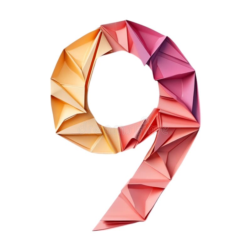 3D Rendering of a Alphabet Number 9 Letter Made from Origami on ...