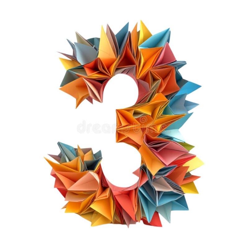 3D Rendering of a Alphabet Number 3 Letter Made from Origami on ...