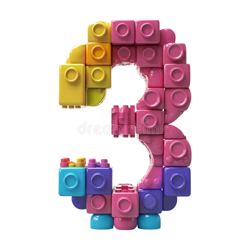 3D Rendering of a Alphabet Number 3 Letter Made from Toy Blocks on ...
