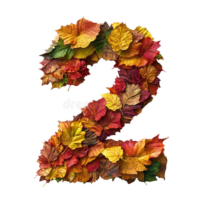 3D Rendering of a Alphabet Number 2 Made with Autumn Leaves on ...